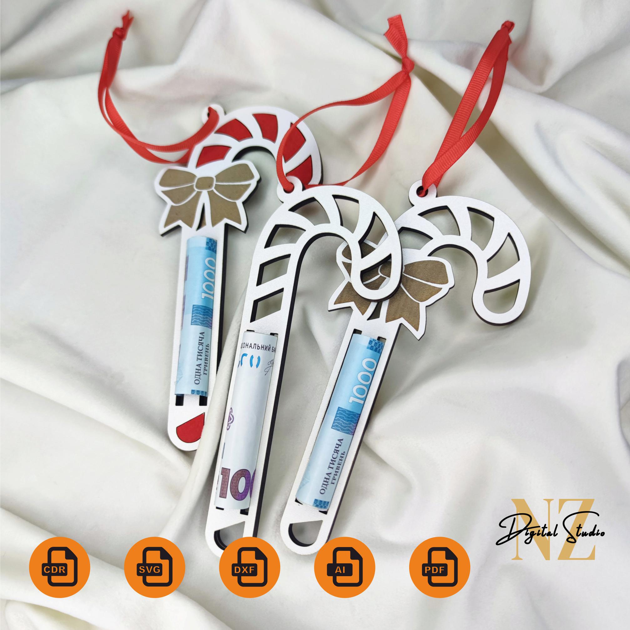 Candy Cane Money Holder, SVG File, Digital Laser Cutting, Gift Holder ...