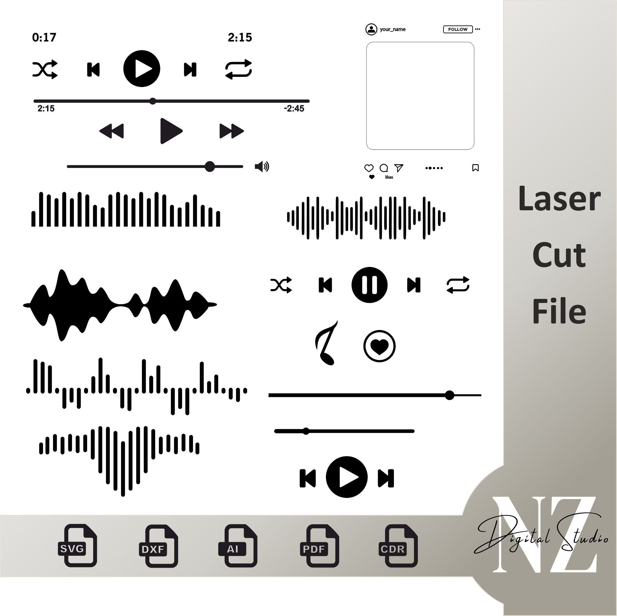 Digital Files Dxf Pdf Music Player Svg Bundle, Music Player Cut Files ...