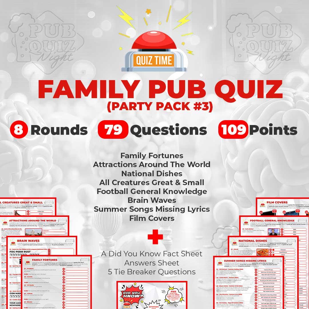 Family Pub Quiz Night – Instant Printable Downloadable PDF – 8 Rounds ...