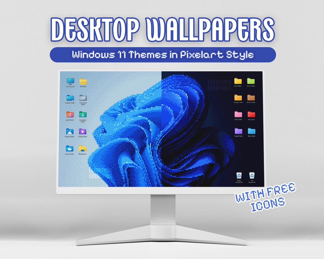 Desktop Wallpapers and Icons Windows 11 Themes in Pixelart Style for ...