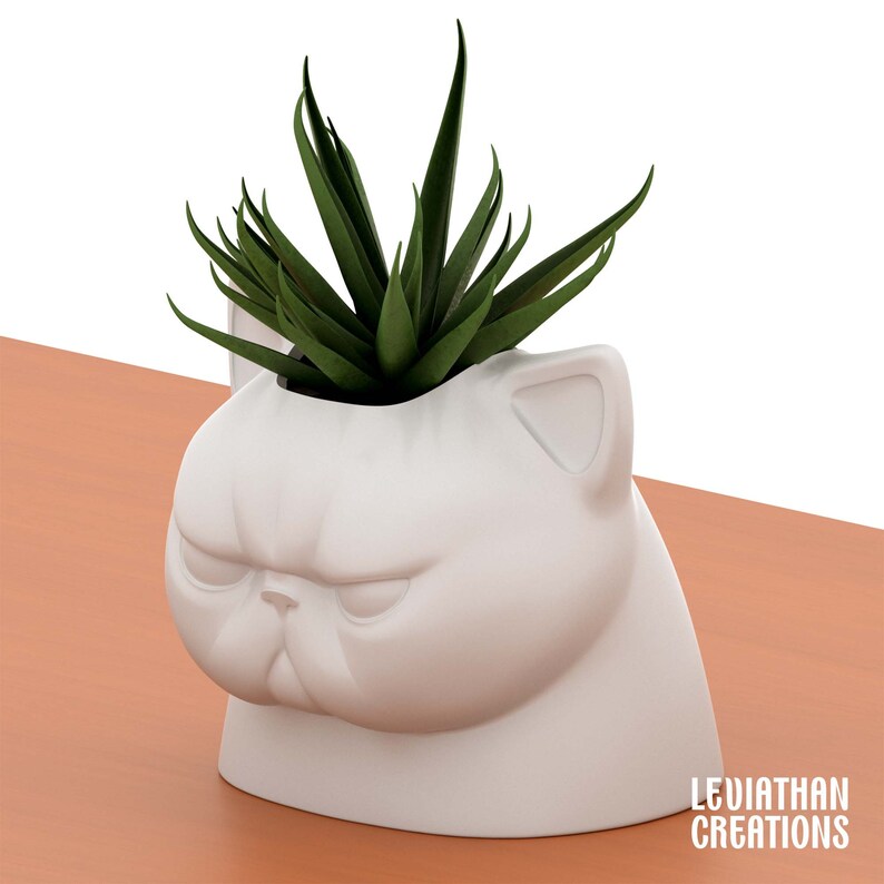 STL File Cute Grumpy Flat Faced Cat Plant Pot Vase Decor Centerpiece ...