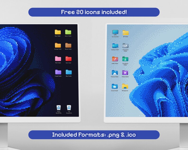 Desktop Wallpapers and Icons Windows 11 Themes in Pixelart Style for ...