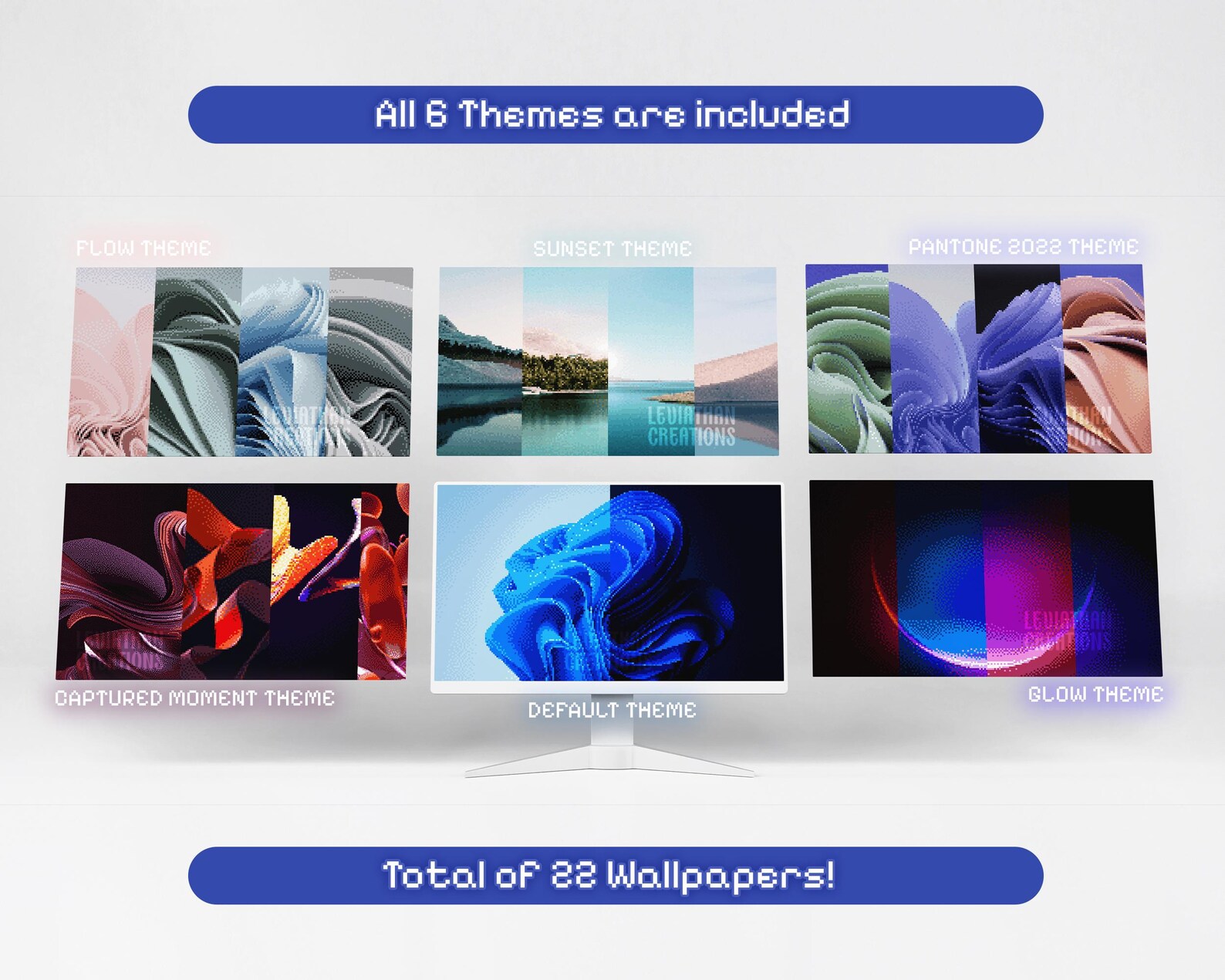 Desktop Wallpapers and Icons Windows 11 Themes in Pixelart Style for ...