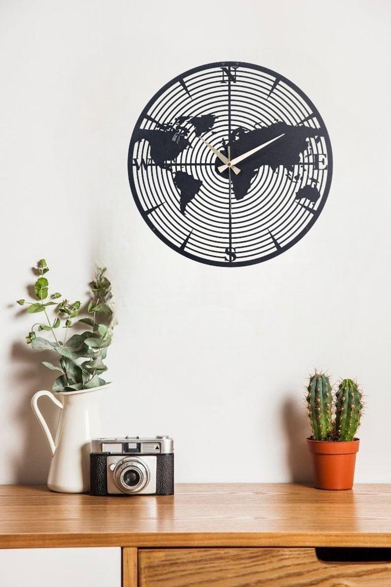 Geometric World Map Metal Wall Clock: Modern Minimalist Decor - Etsy