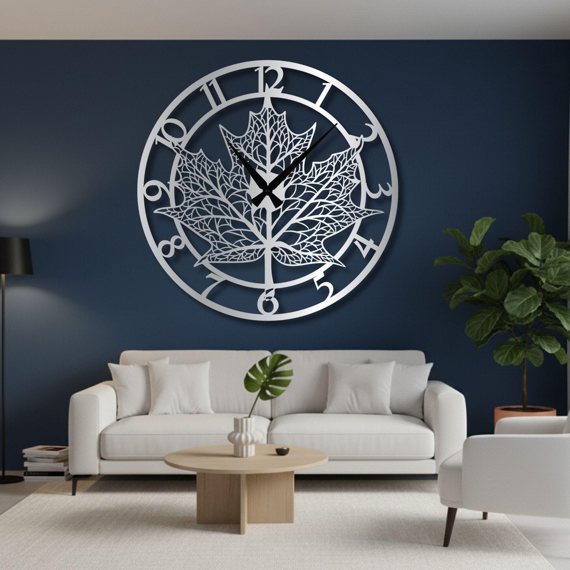 Maple Leaf Metal Wall Clock – Nature Inspired Cutout Clock – Modern ...