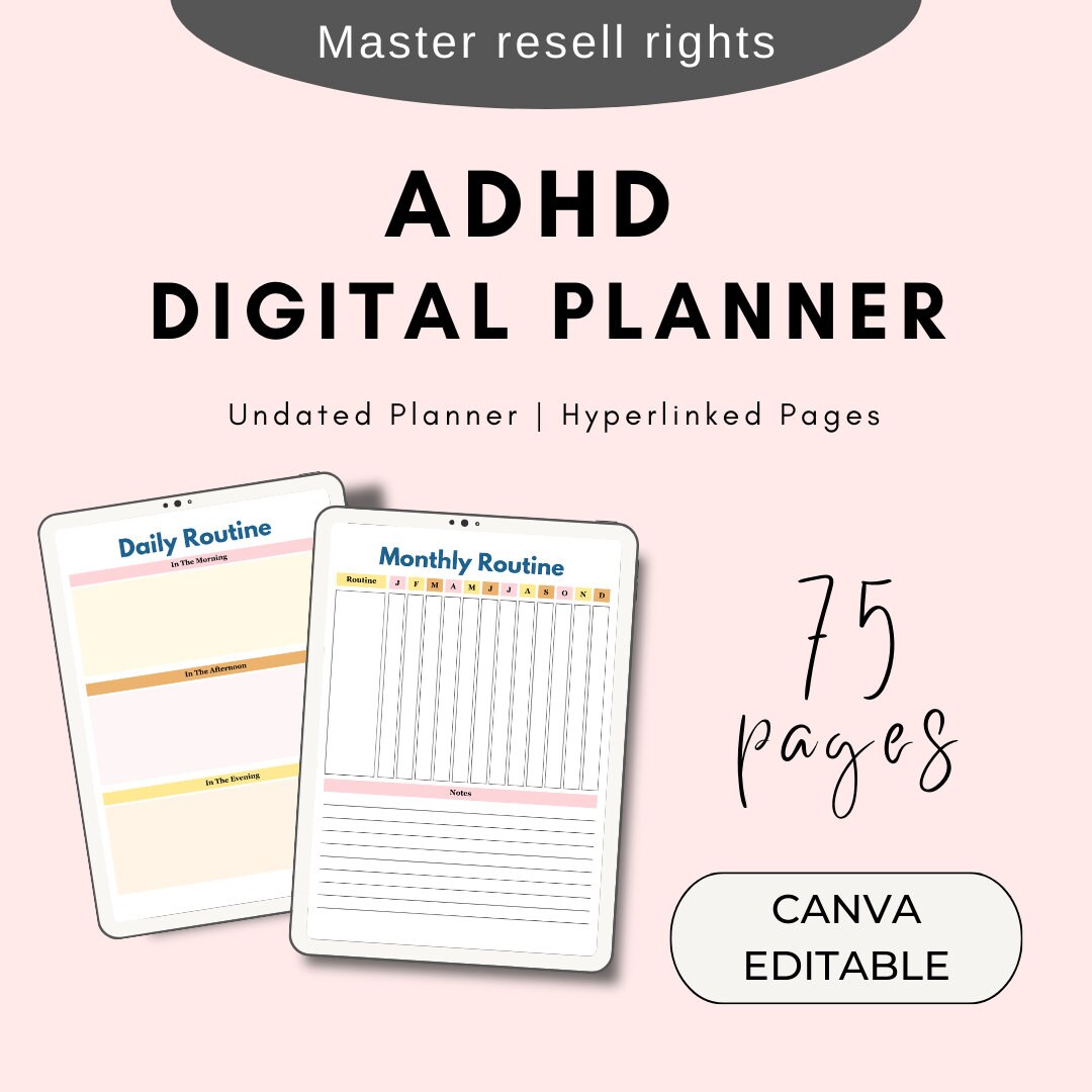 2024 Kid ADHD Digital Planner, Printable Canva Editable Master Resell ...