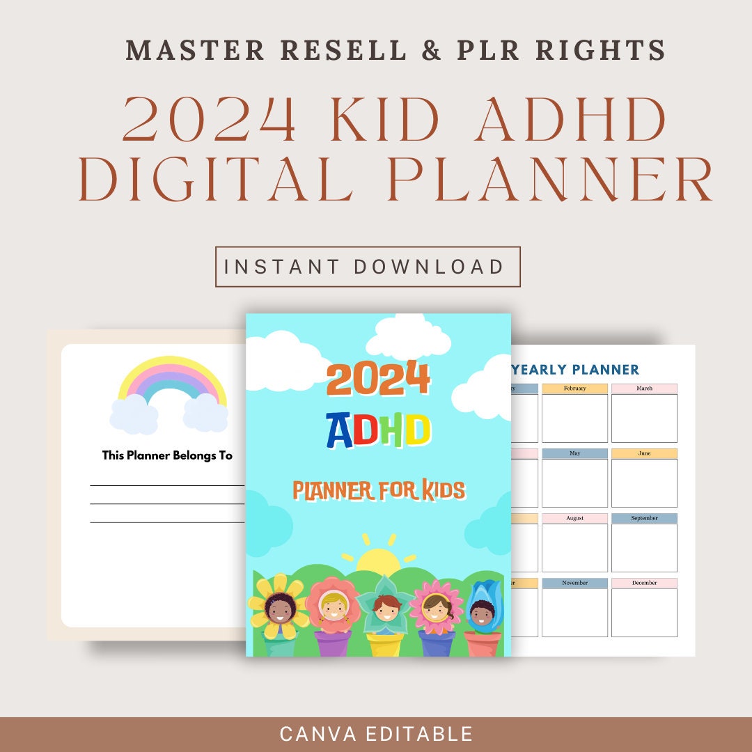 2024 Kid ADHD Digital Planner, Printable Canva Editable Master Resell ...