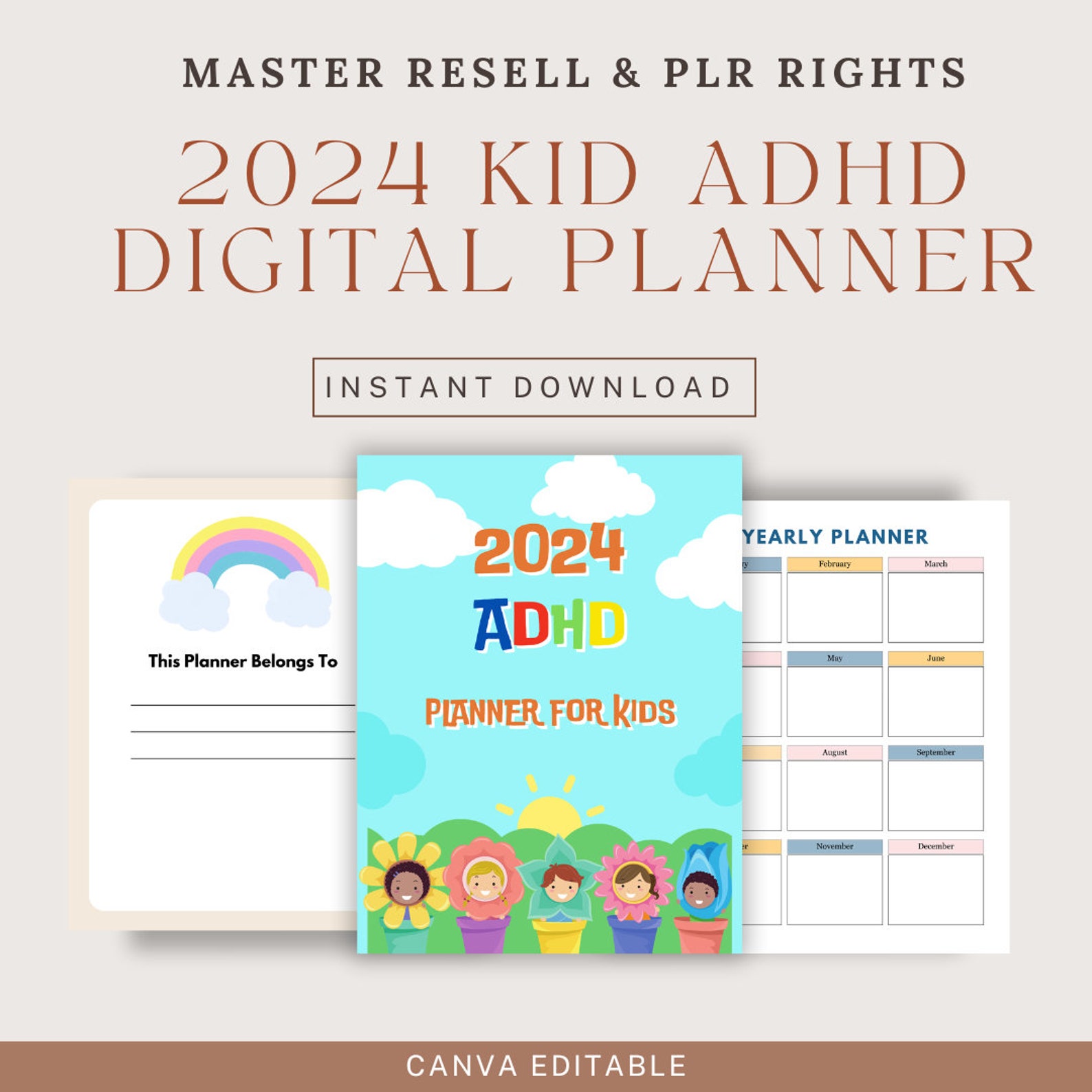 2024 Kid ADHD Digital Planner, Printable Canva Editable Master Resell ...