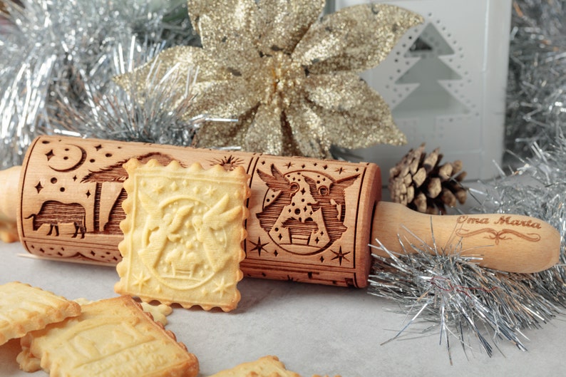 Nativity Cookie Mold Xmas Embossed Rolling Pin Textured Rolling Pin ...