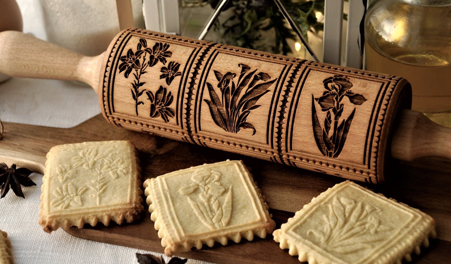 Floral Embossed Rolling Pin Cookie Decorating Xmas Christmas Gifts ...