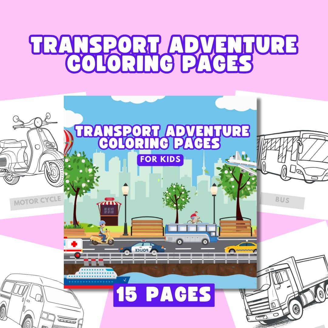 Transport Adventure Coloring Pages for Kids Printable PDF – Vehicle ...