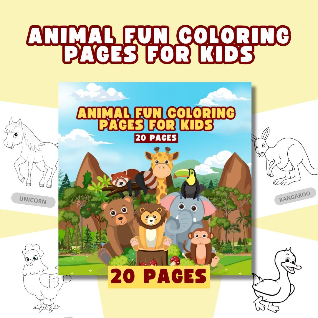 Animal Coloring Pages for Kids Printable PDF – 20 Cute Animal Sheets ...
