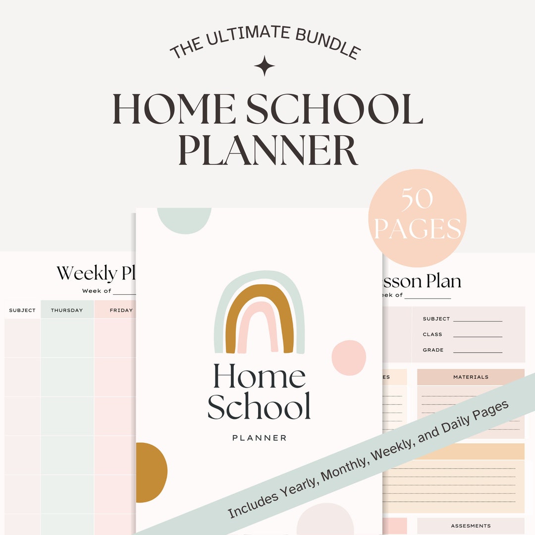 50 Pg Homeschool Planner, Home School Teacher, Academic Lesson Planner ...