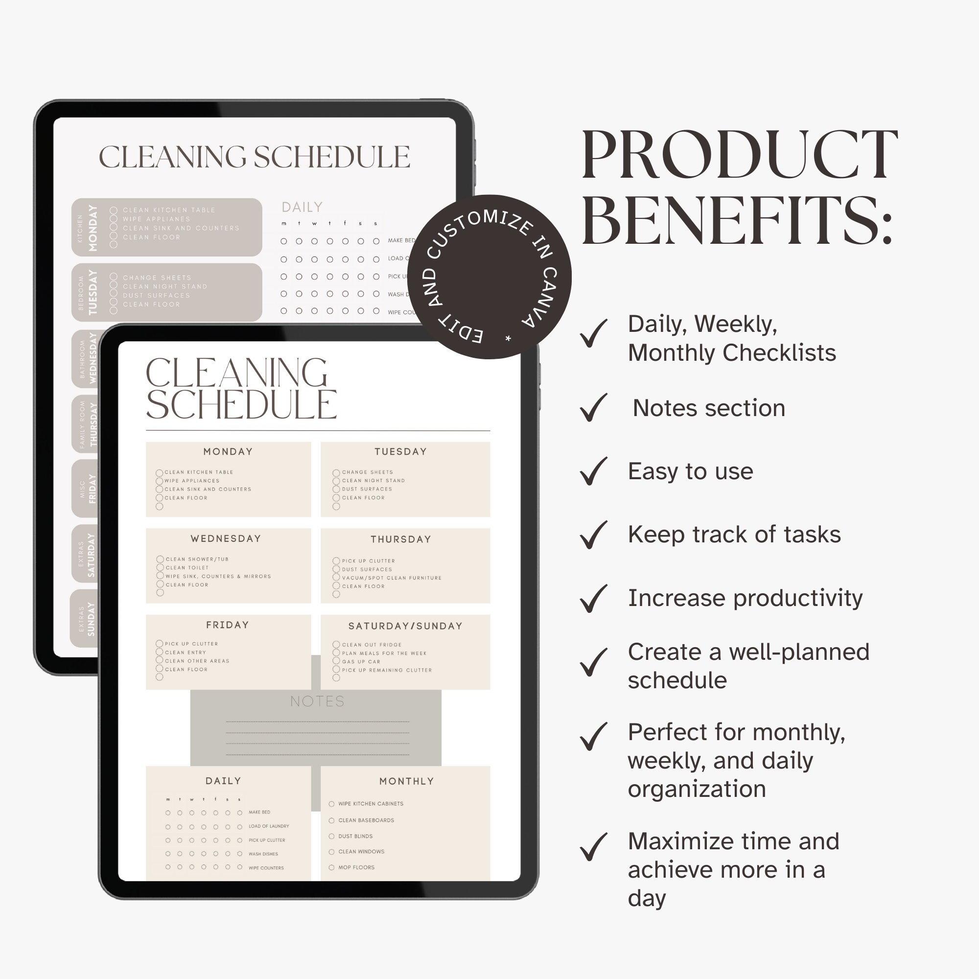 5in1 Cleaning Schedule Template Bundle | Weekly Cleaning Schedule ...