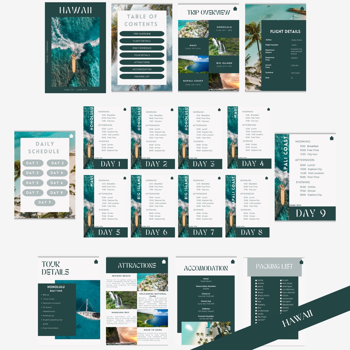 5in1 Travel Itinerary Bundle Editable Planner Canva Template Traveling ...