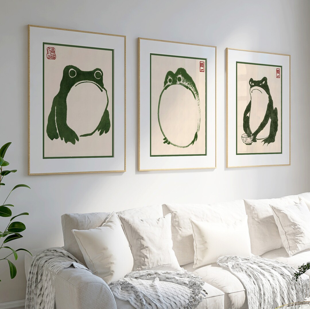 Japanese Set of 3 Frog Posters, Japanese Frog Prints, Matsumoto Hoji ...