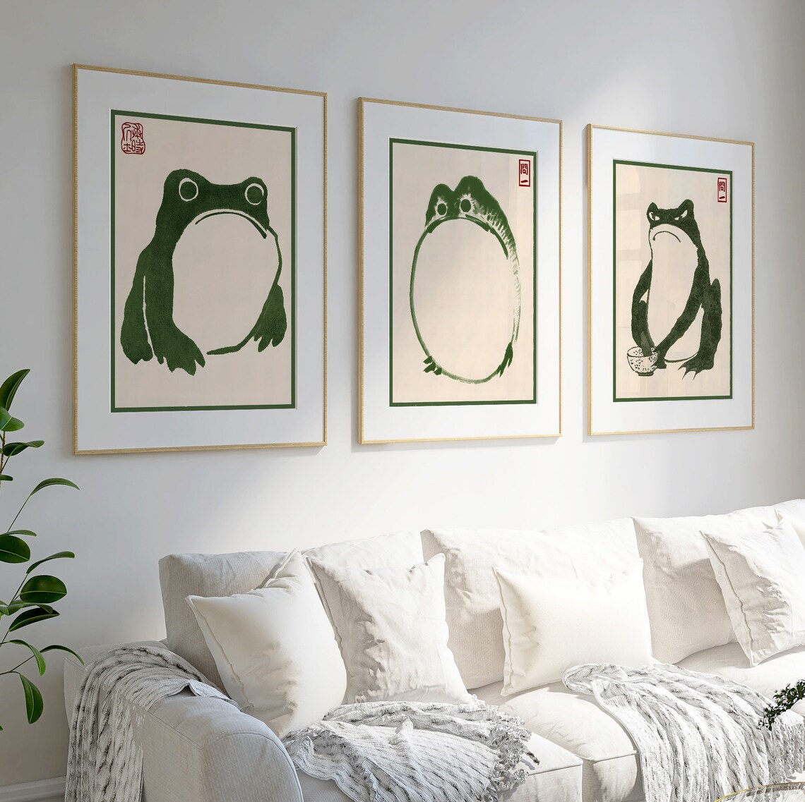 Japanese Set of 3 Frog Posters, Japanese Frog Prints, Matsumoto Hoji ...