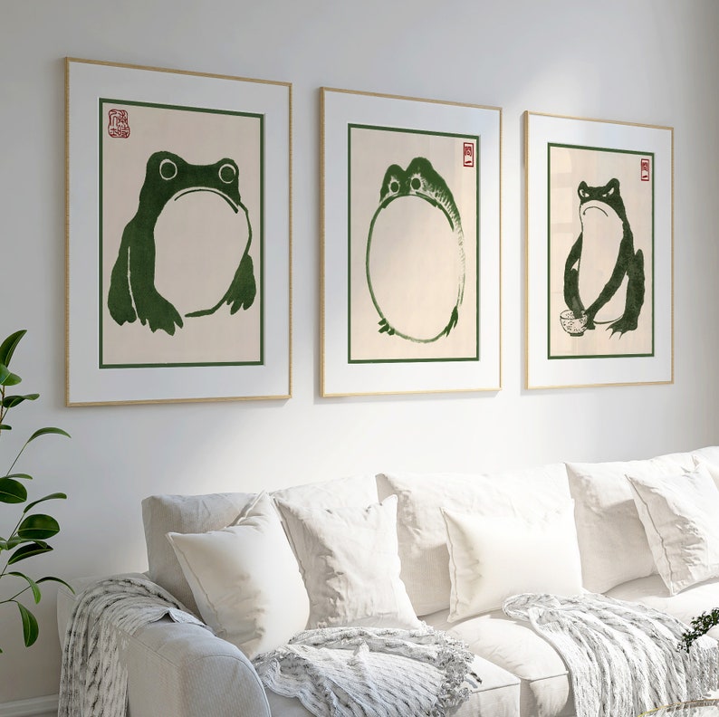 Japanese Set of 3 Frog Posters, Japanese Frog Prints, Matsumoto Hoji ...