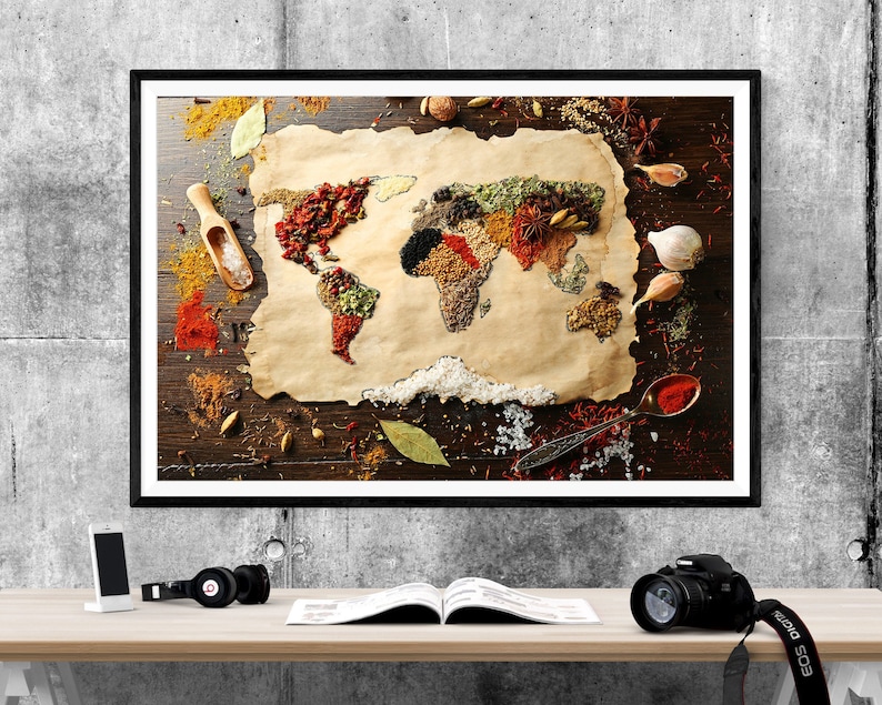 World Map Food Kitchen Spices Wall Art Photo Print - Etsy