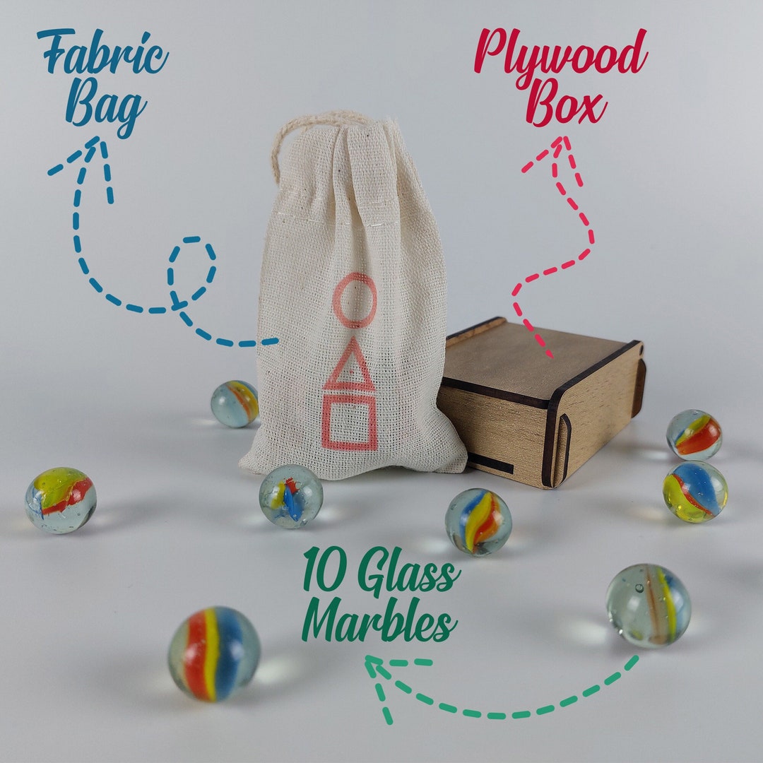 Marble Dream: Nostalgic Game 10 Glass Marbles in a Fabric Bag and a ...