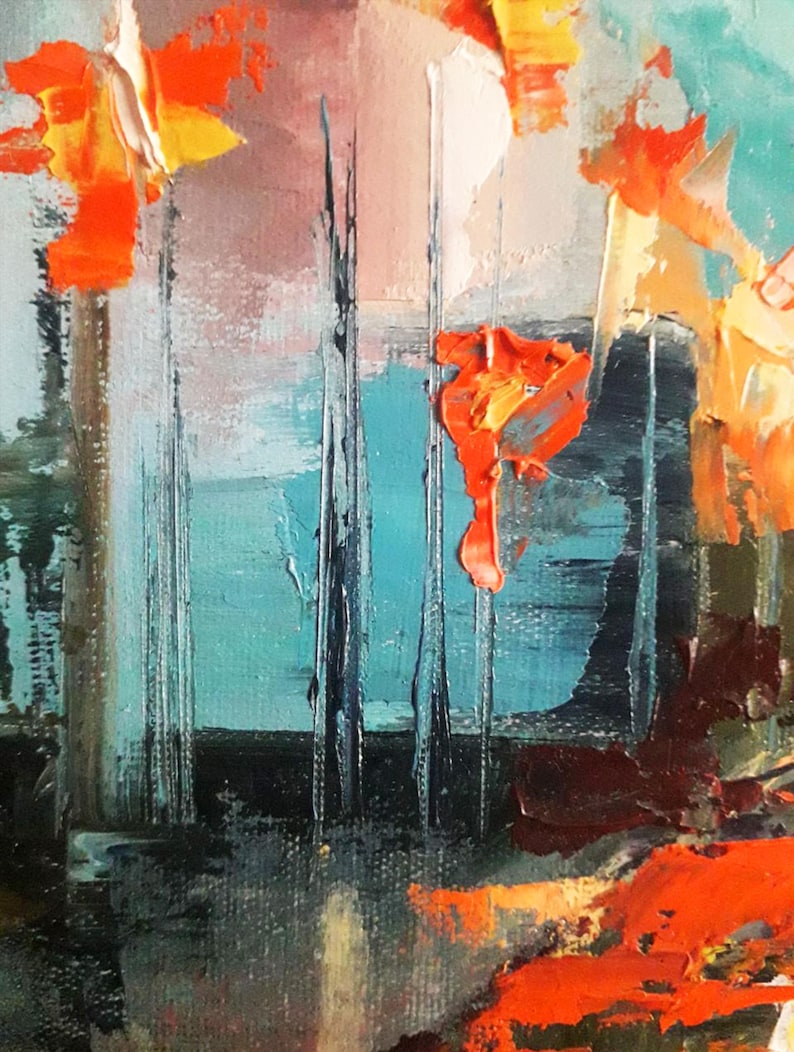 Abstract Cityscape Oil Painting: Palette Knife Rainy Street Art - Etsy