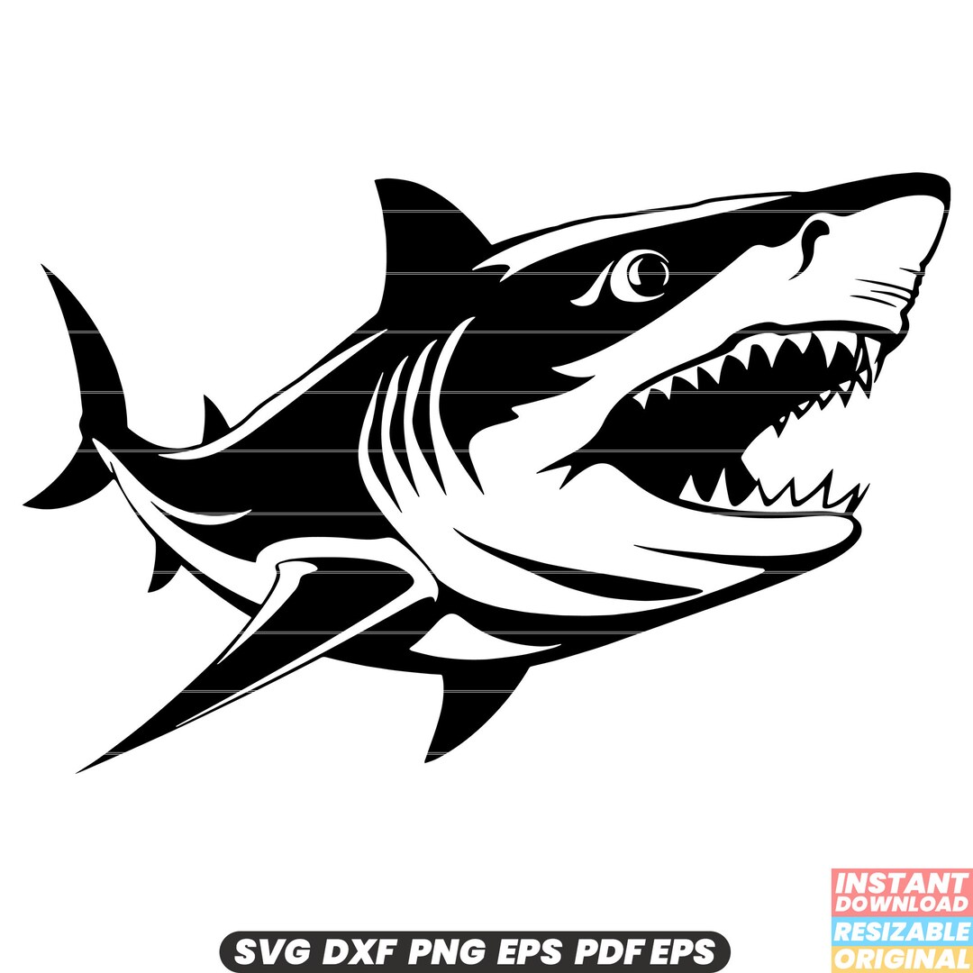 Tiburón tigre SVG / Tiburón tigre DXF / Tiburón tigre PNG Diseños ...