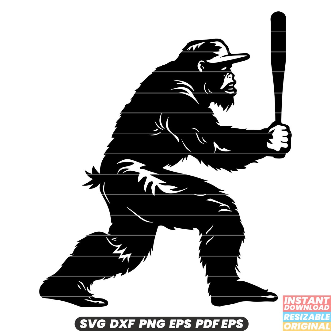 Bigfoot Playing Baseball SVG DXF PNG Cut File Clipart Instant Download ...