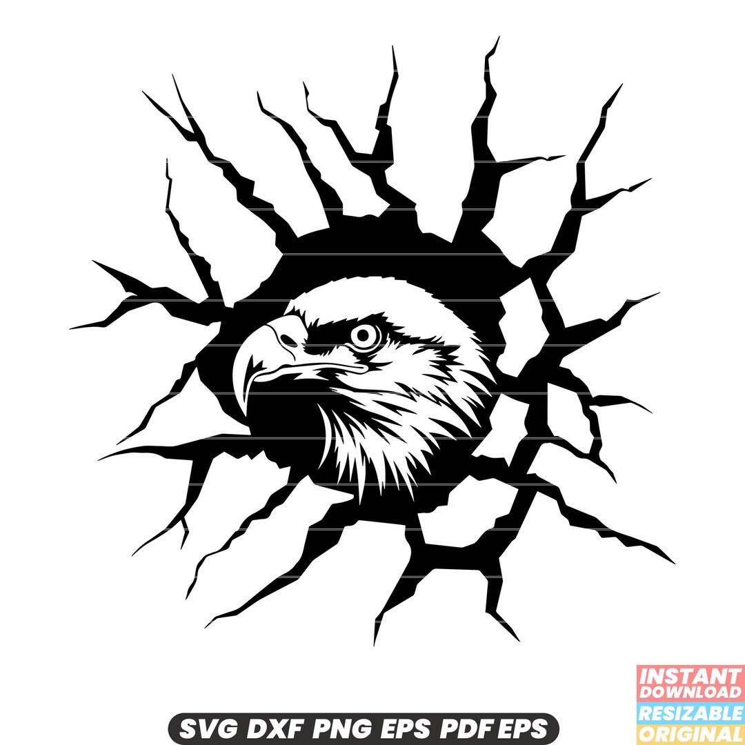 Bald Eagle on Cracked Wall Art - SVG, DXF, PNG, Cut File & Clipart for ...