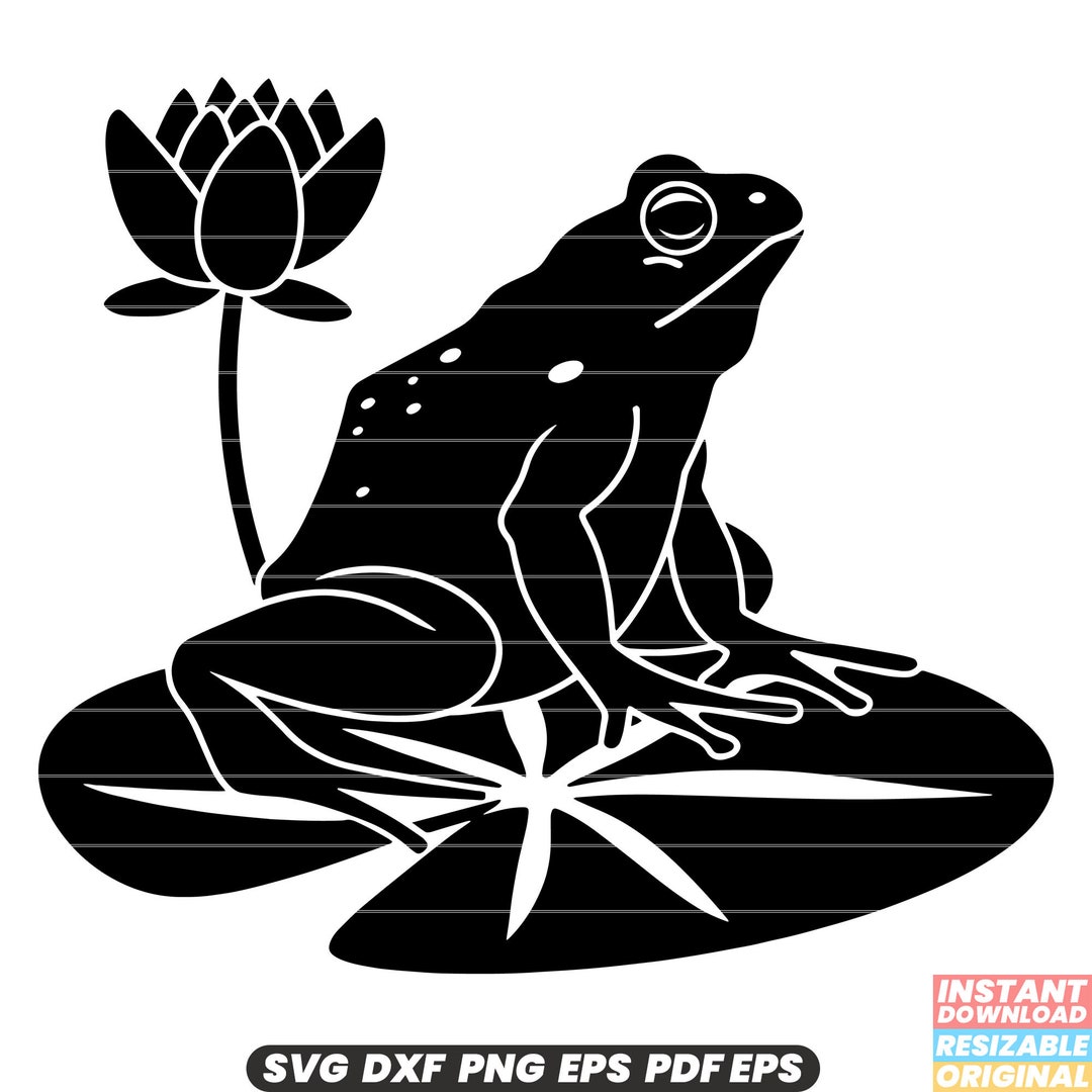 Frog on Lily Pad SVG - Pond Wildlife, Green Frog Illustration, Lily Pad ...