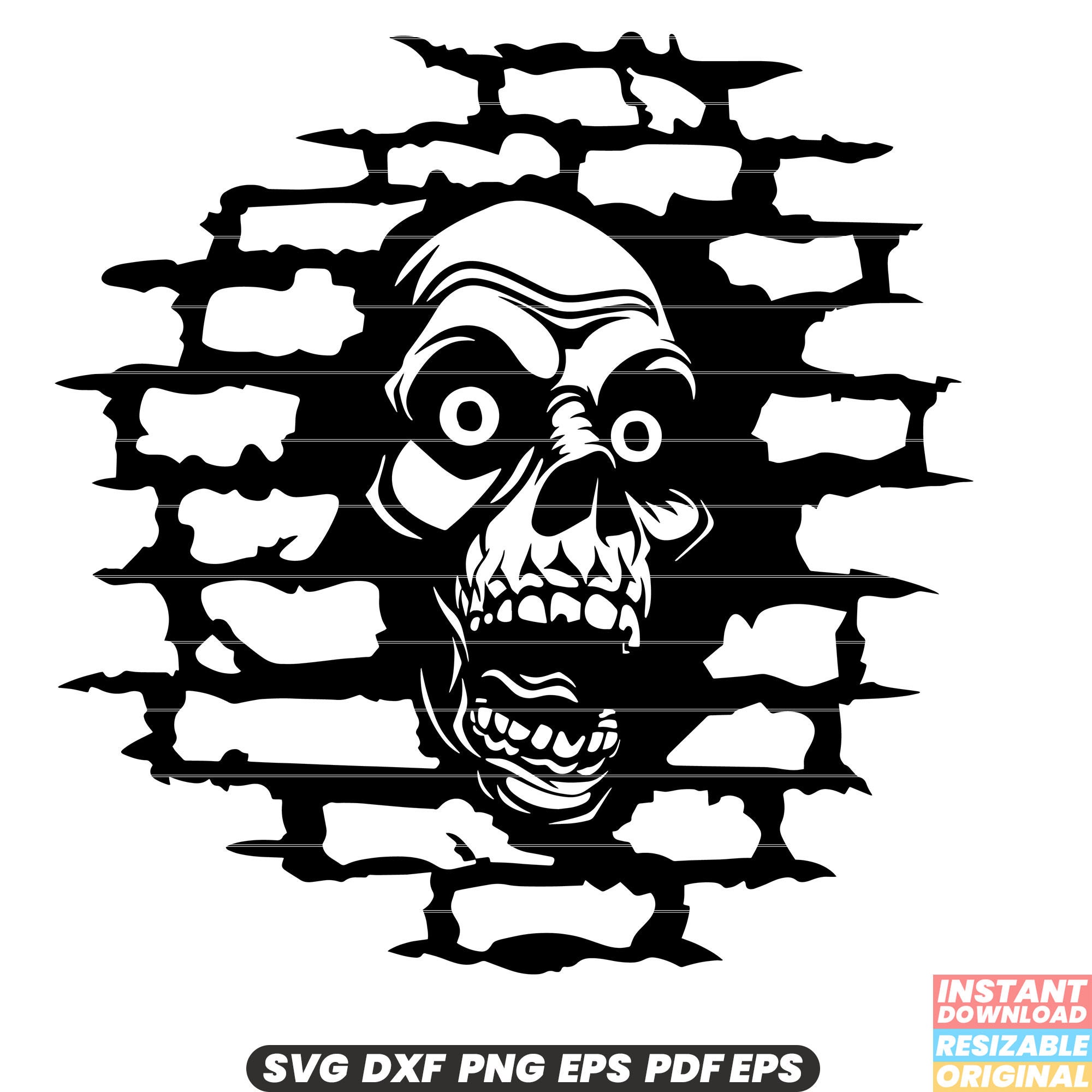 Zombie in Wall SVG Horror Illustration Undead Creature Clipart Creepy ...