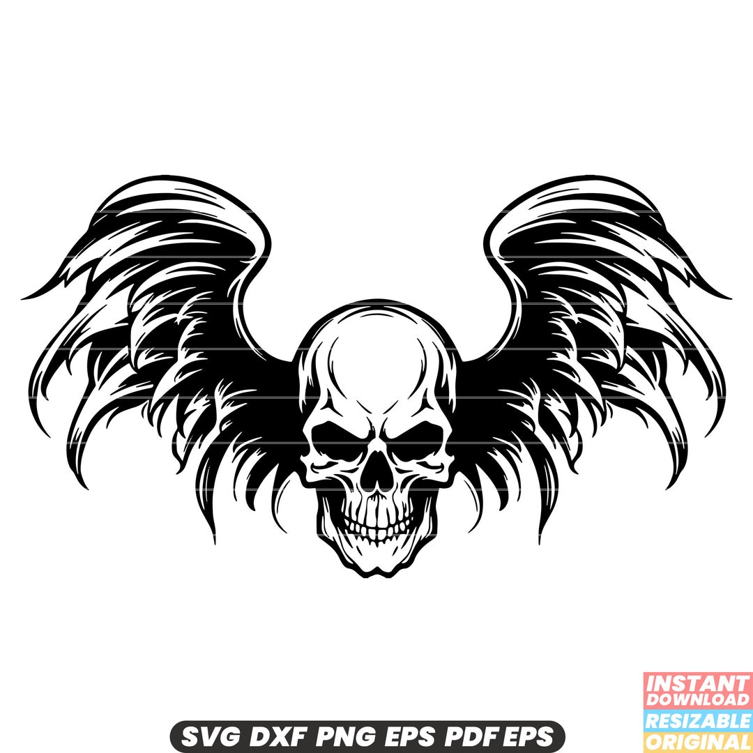 Winged Skull Gothic Tattoo Symbol Death Reaper Angel Wings Horror Dark ...