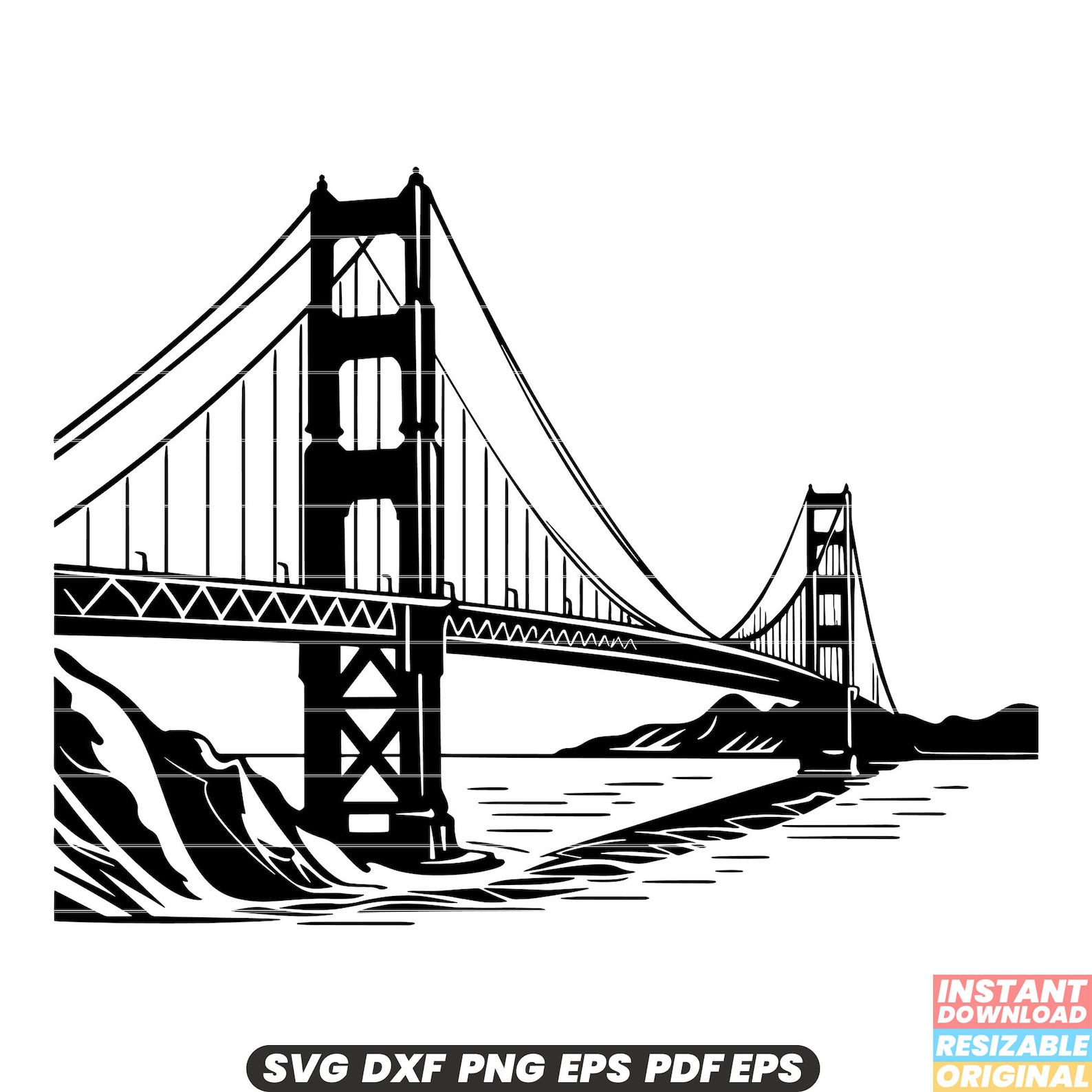 Golden Gate SVG - Landmark Bridge, San Francisco Bay, Suspension Bridge ...