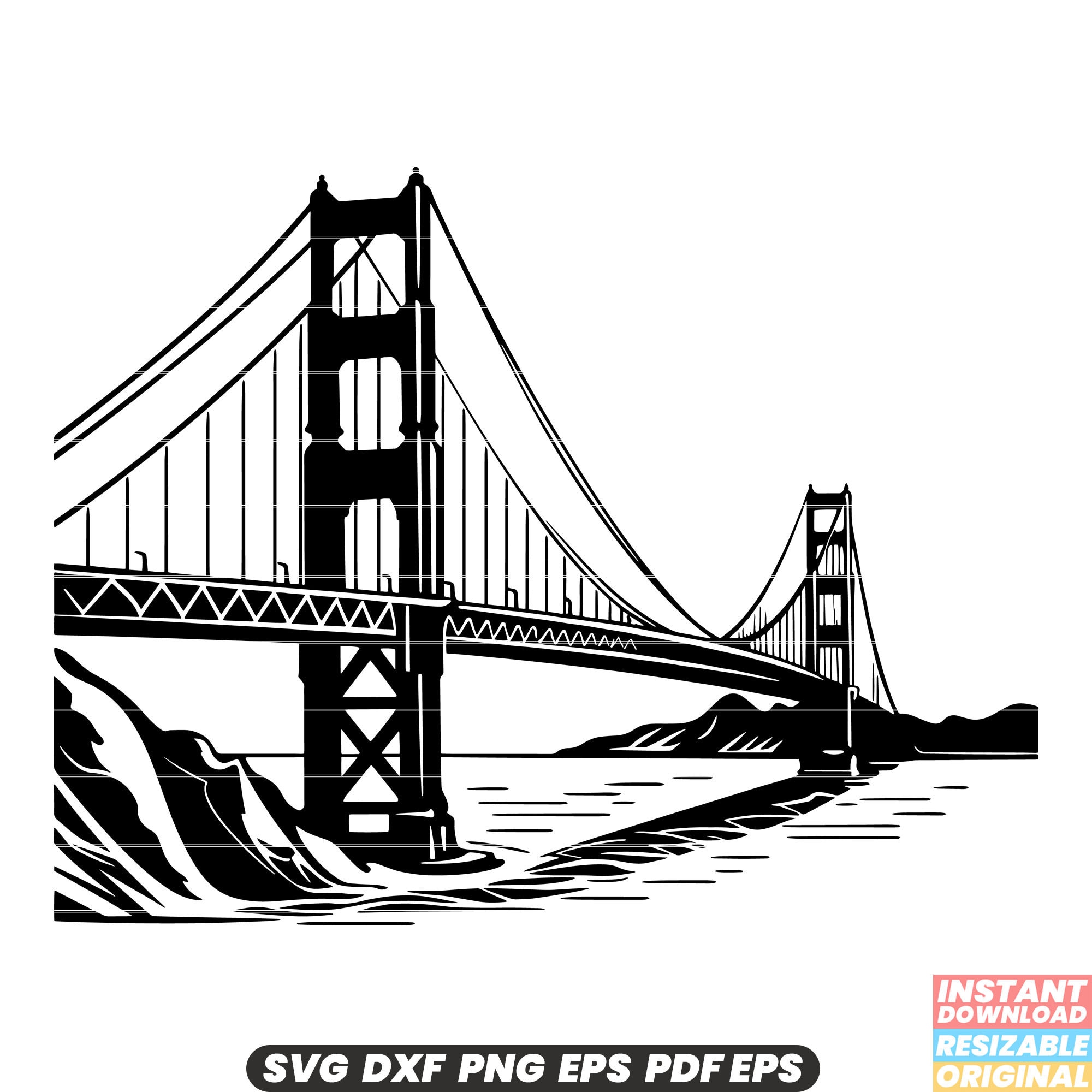 Golden Gate SVG Landmark Bridge, San Francisco Bay, Suspension Bridge ...