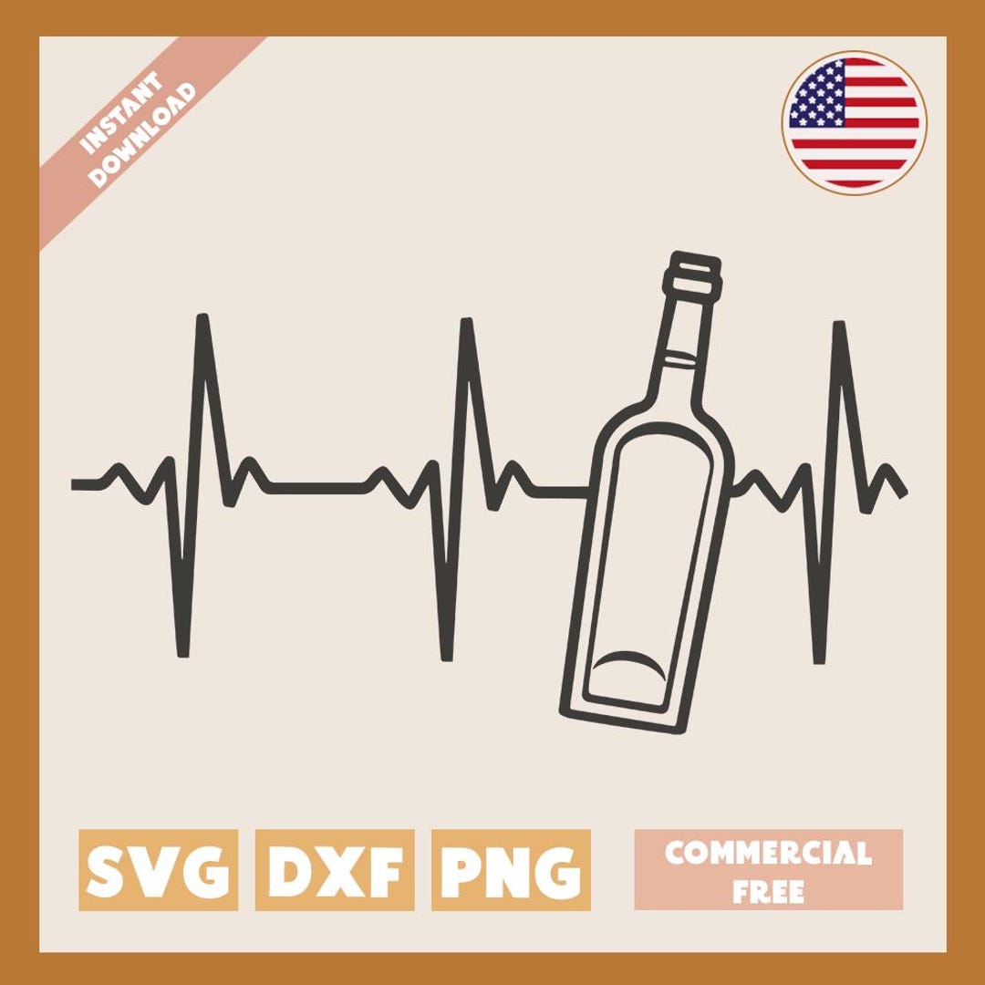Alcohol Bottle Heartbeat SVG PNG DXF Ekg Cut File Clipart Instant ...