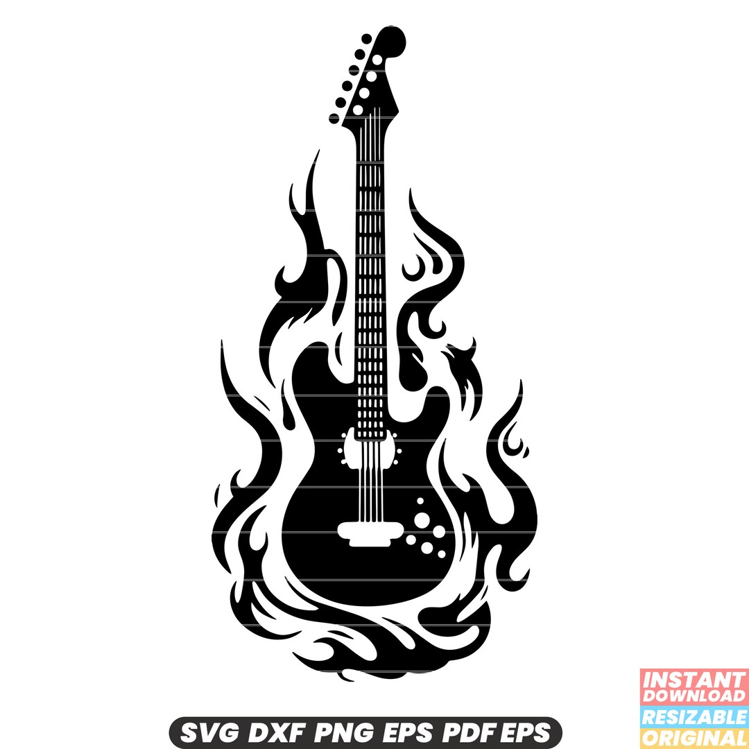 Flaming Guitar Fire Music Instrument Rock and Roll Hot Burning Flames ...