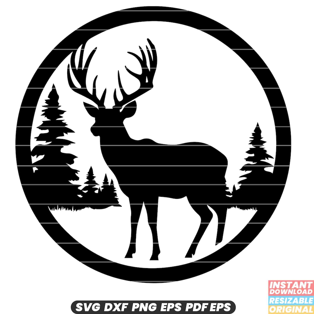 Deer in Forest SVG Wildlife Animal Nature Trees Woods Buck Doe Antlers ...