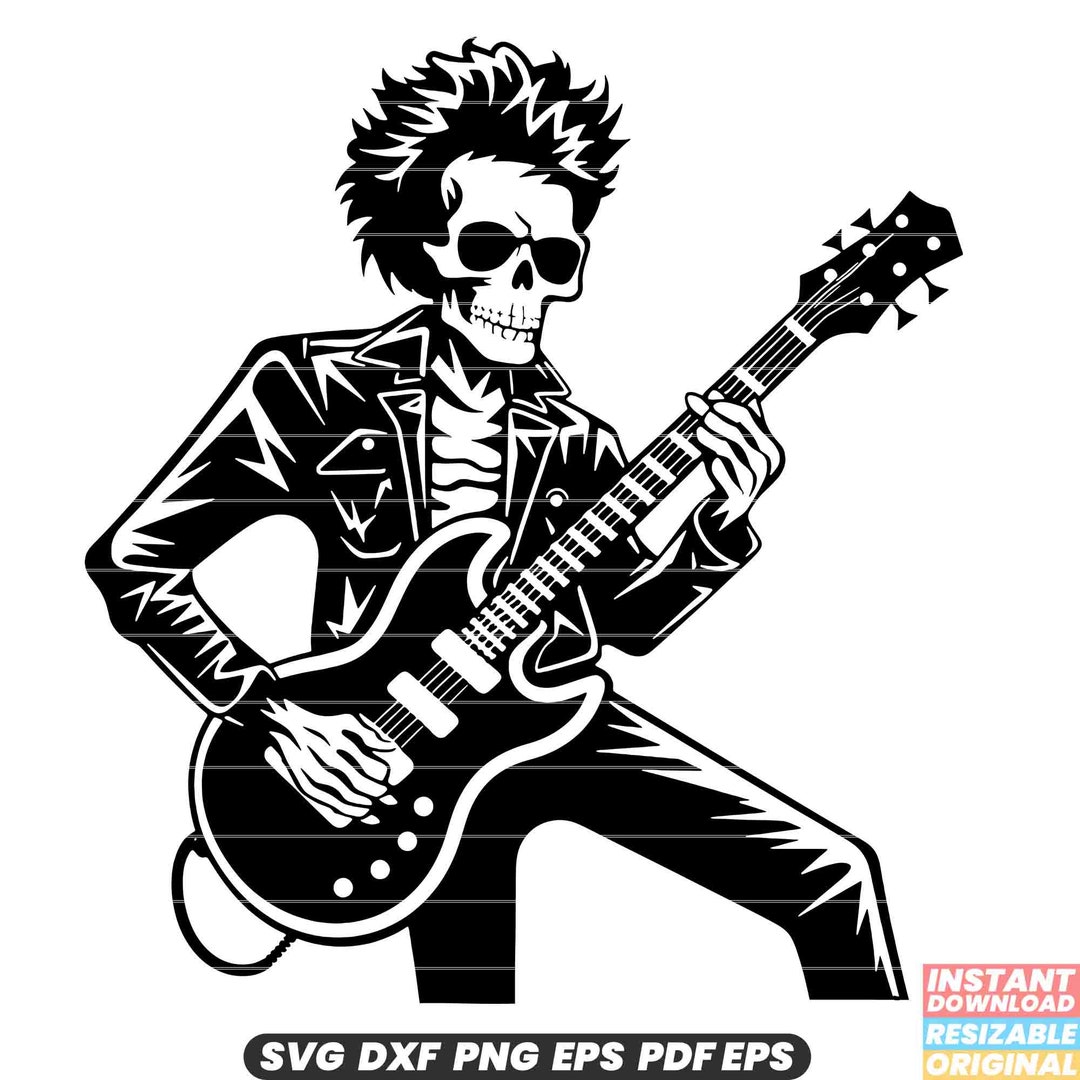 Skeleton Rockstar SVG - Halloween Costume, Spooky Musician Illustration ...