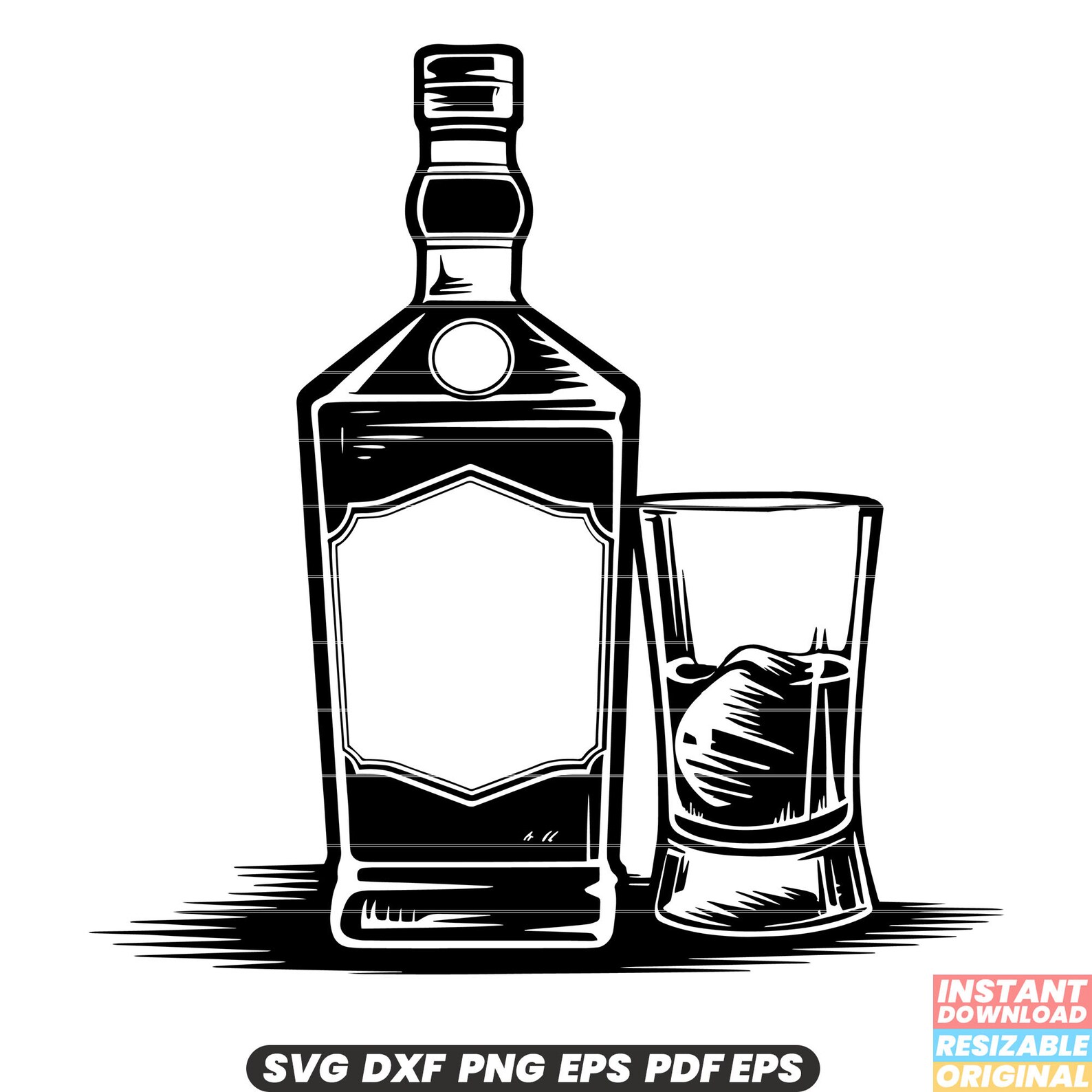 Whiskey SVG Liquor Bottle Illustration Alcoholic Beverage Clipart ...