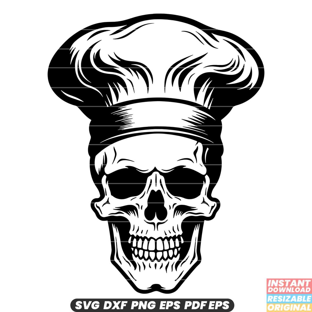 Skull With Chef Hat SVG - Culinary Skull Illustration, Cooking Skull ...
