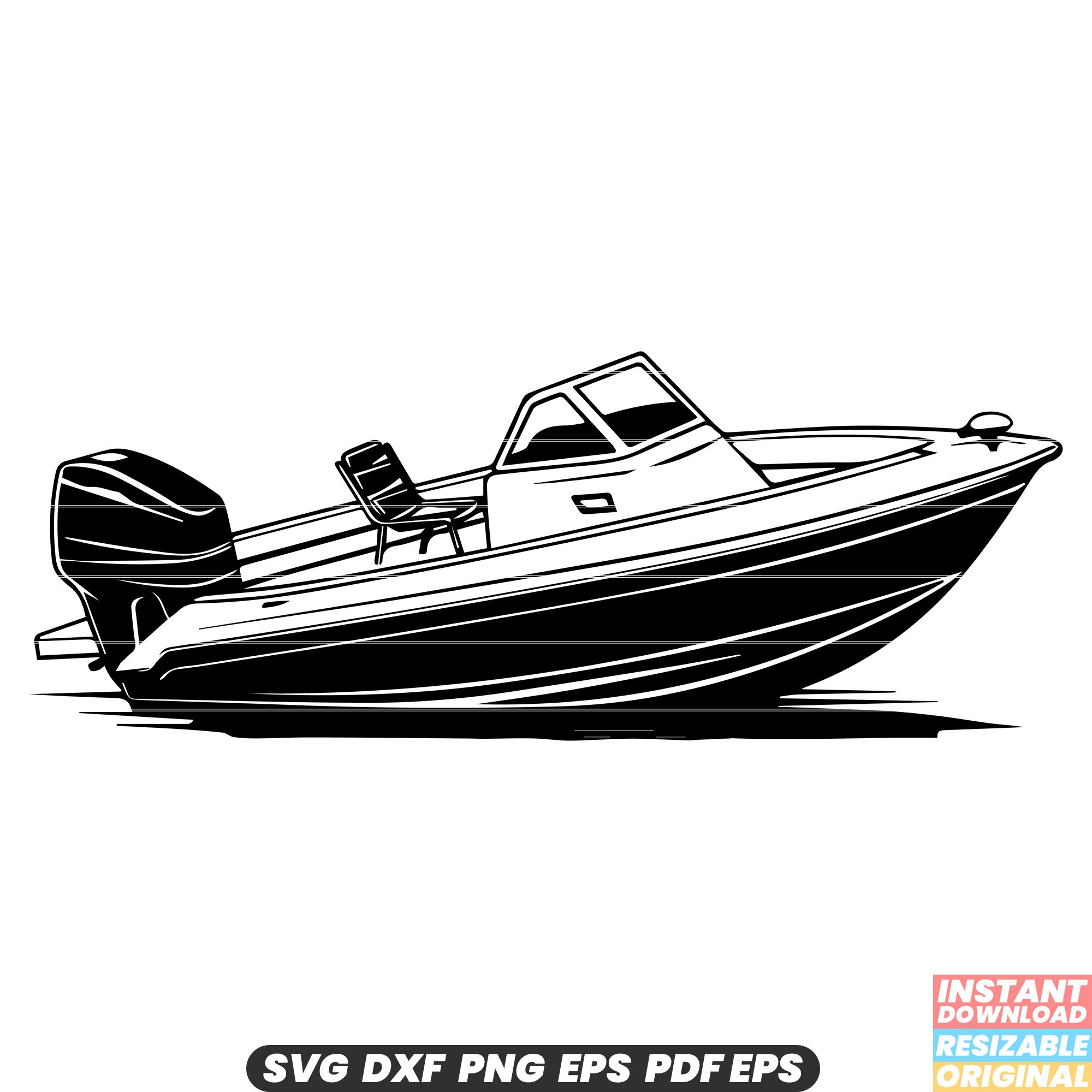 Bass Boat SVG, DXF, PNG, Fishing Vessel Cut File, Angler's Clipart ...
