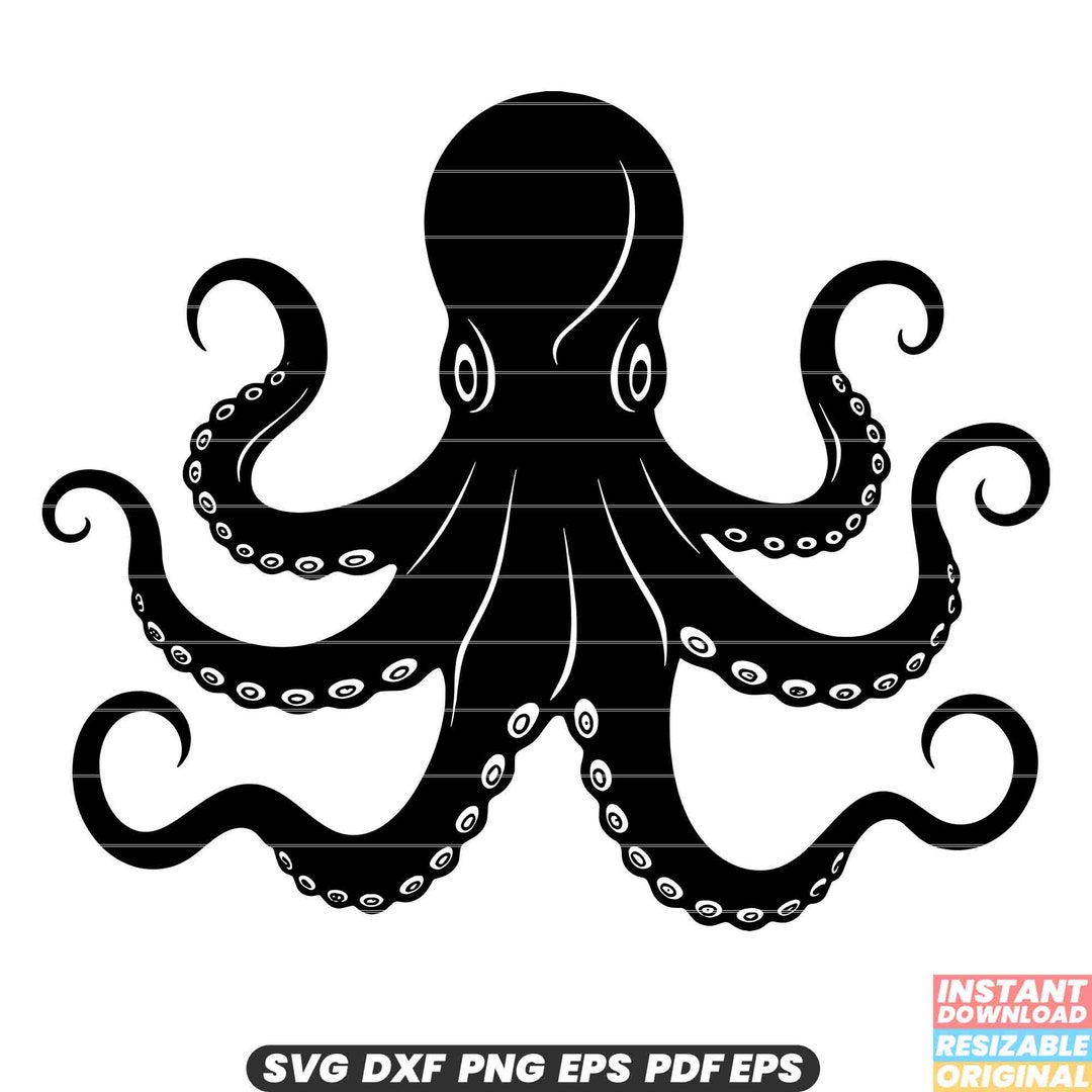 Octopus SVG Sea Creature Ocean Animal Tentacles Marine Wildlife DXF PNG ...