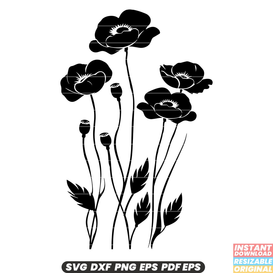 Poppies SVG Floral Illustration Poppies Clipart Red Flowers Graphic ...