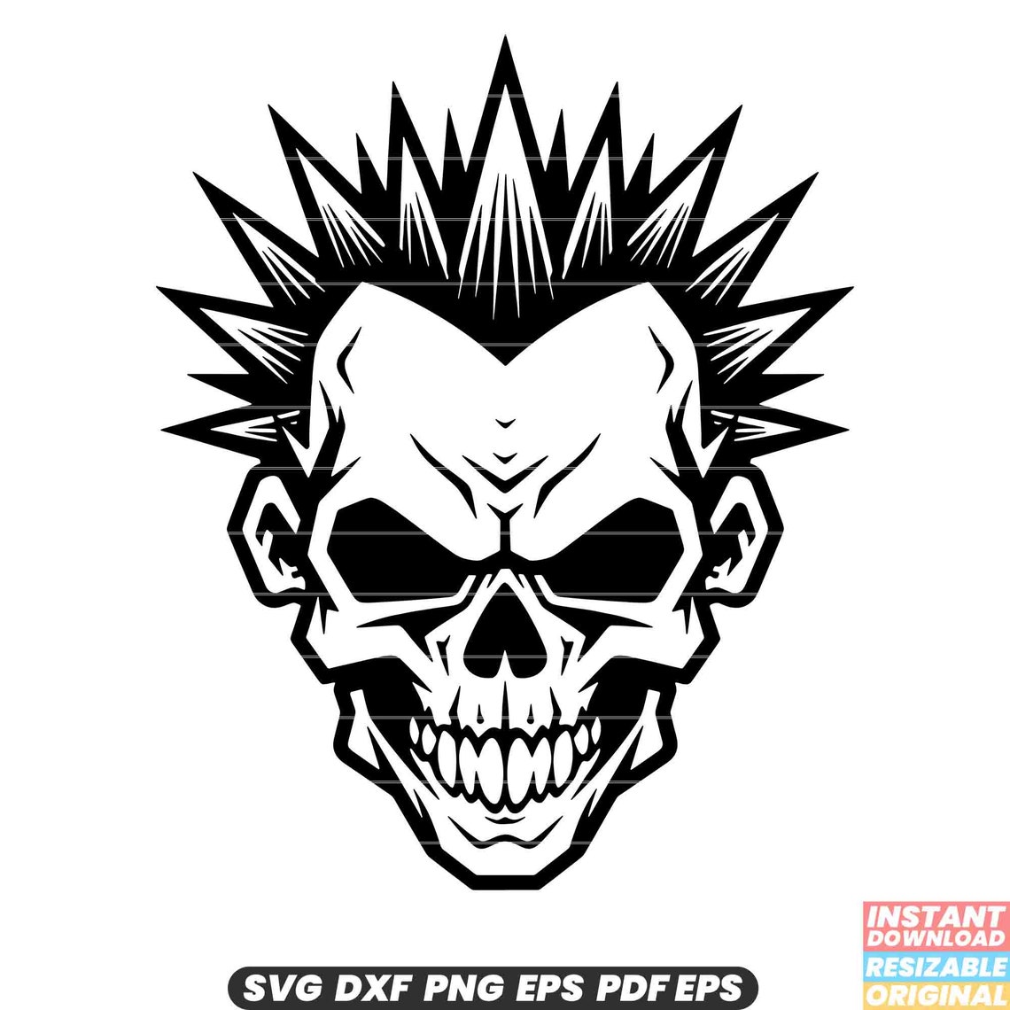 Punk Skull SVG Alternative Art, Rocker Illustration, Rebel Design ...