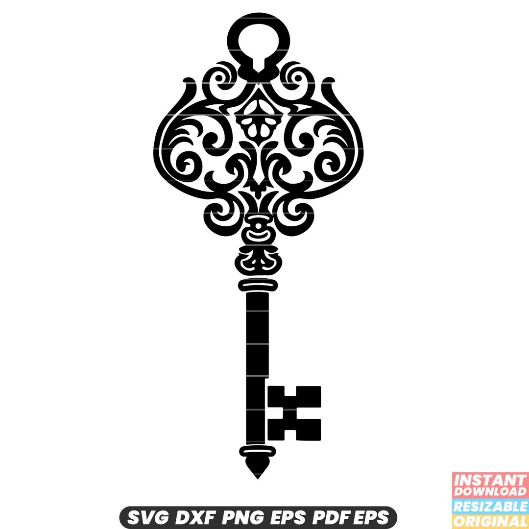 Skeleton Key SVG - Vintage Locksmith Tool, Antique Key Illustration ...