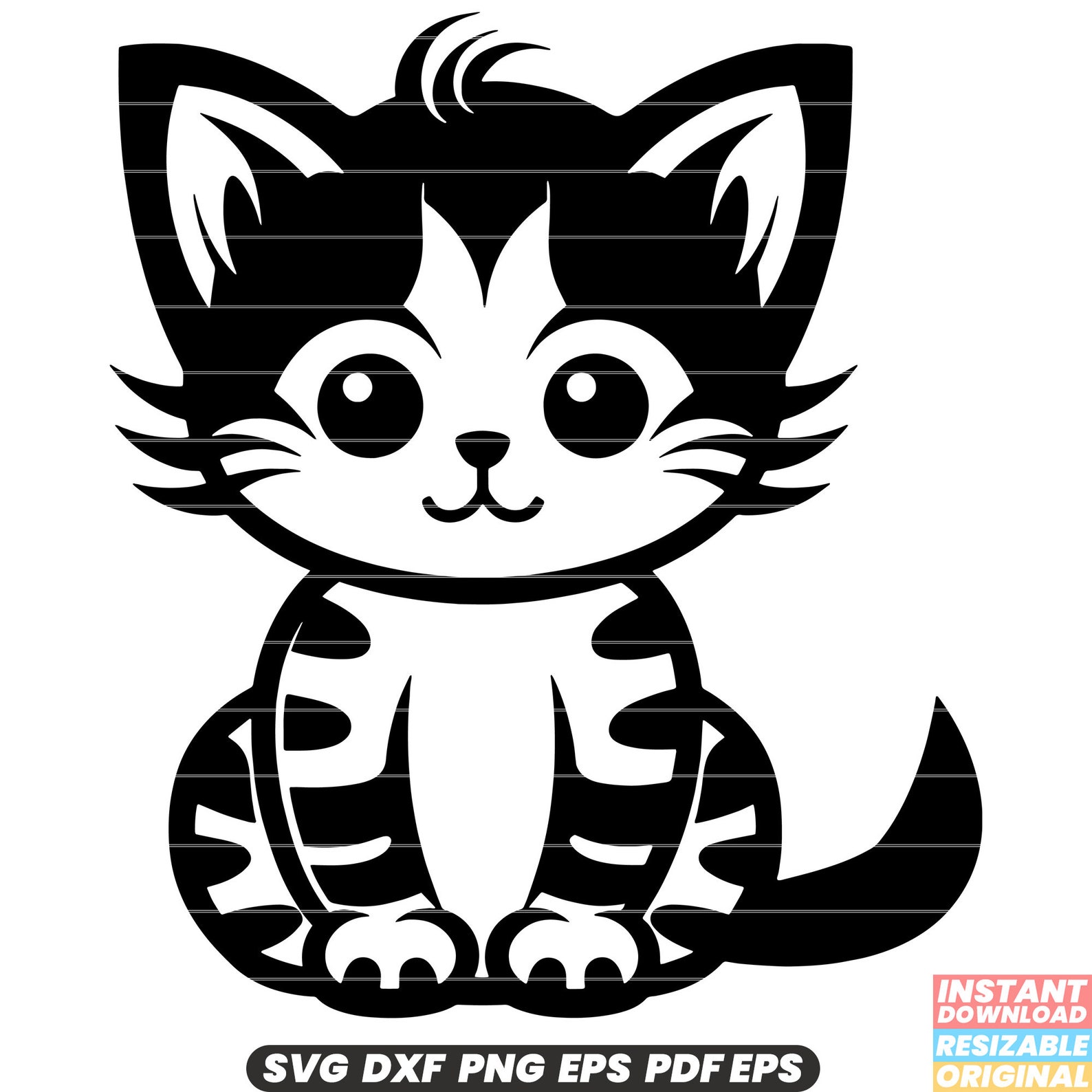 Kitten SVG, DXF, PNG, Cute Cat Cut File, Adorable Feline Clipart, Kitty ...