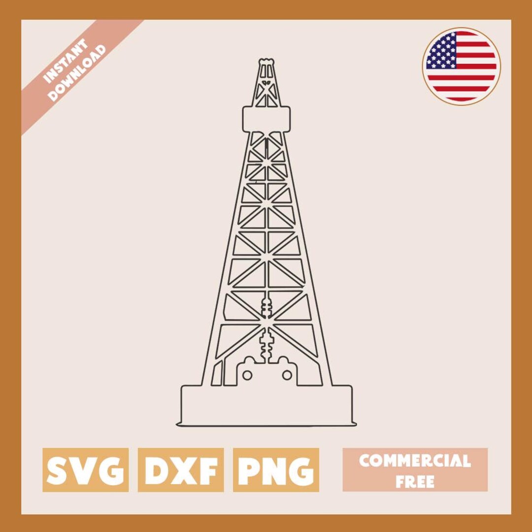 Oil Derrick Outline SVG PNG DXF Ekg Cut File Clipart Instant Download ...