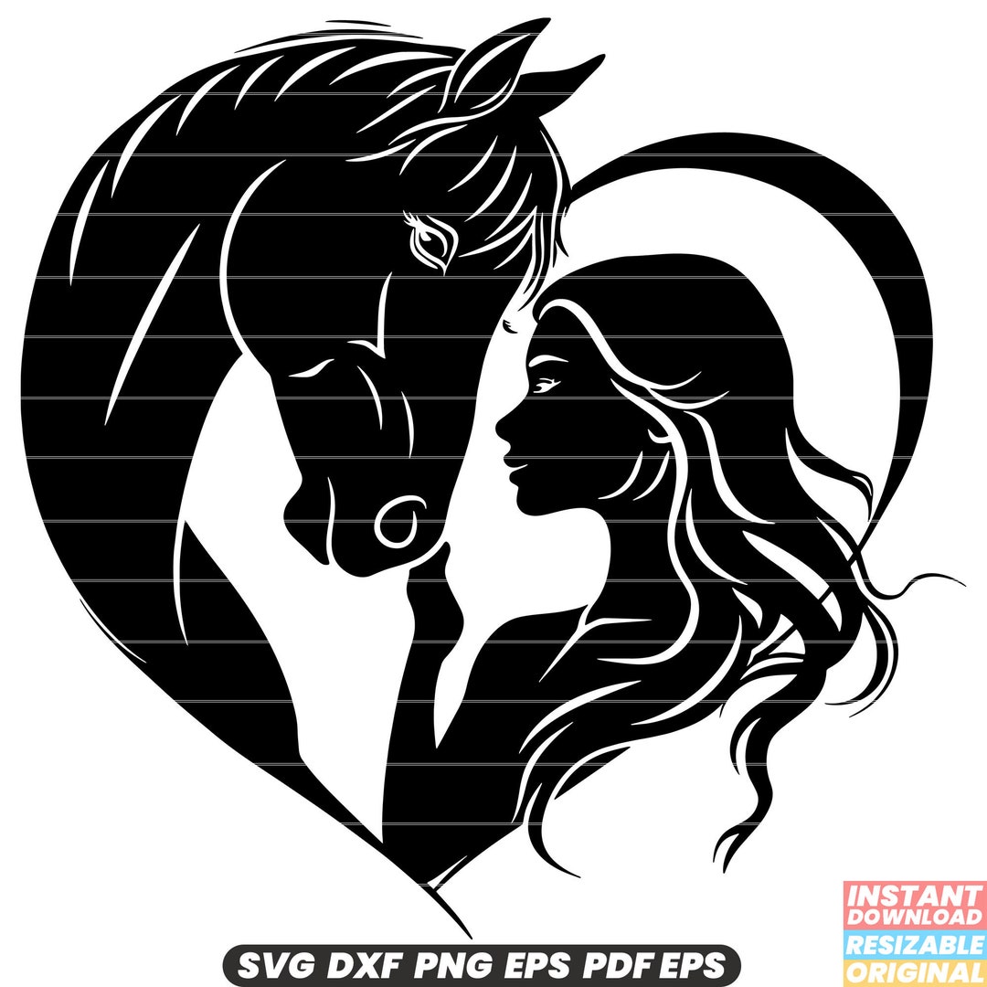 Woman and Horse Heart Shaped SVG - Girl and Horse Svg, Equestrian Love ...
