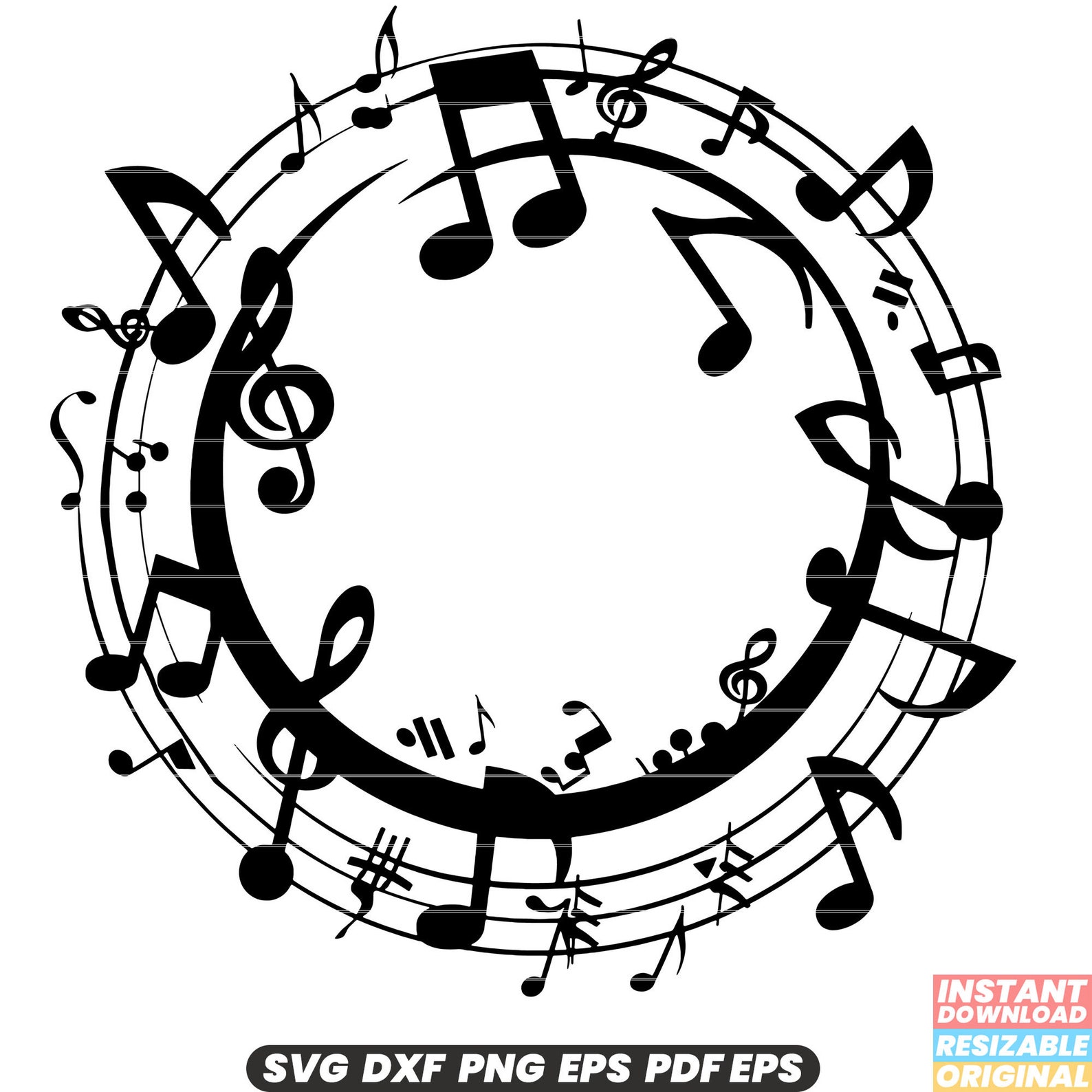 Circle-shaped Musical Notes SVG Music Illustration Circle-shaped ...