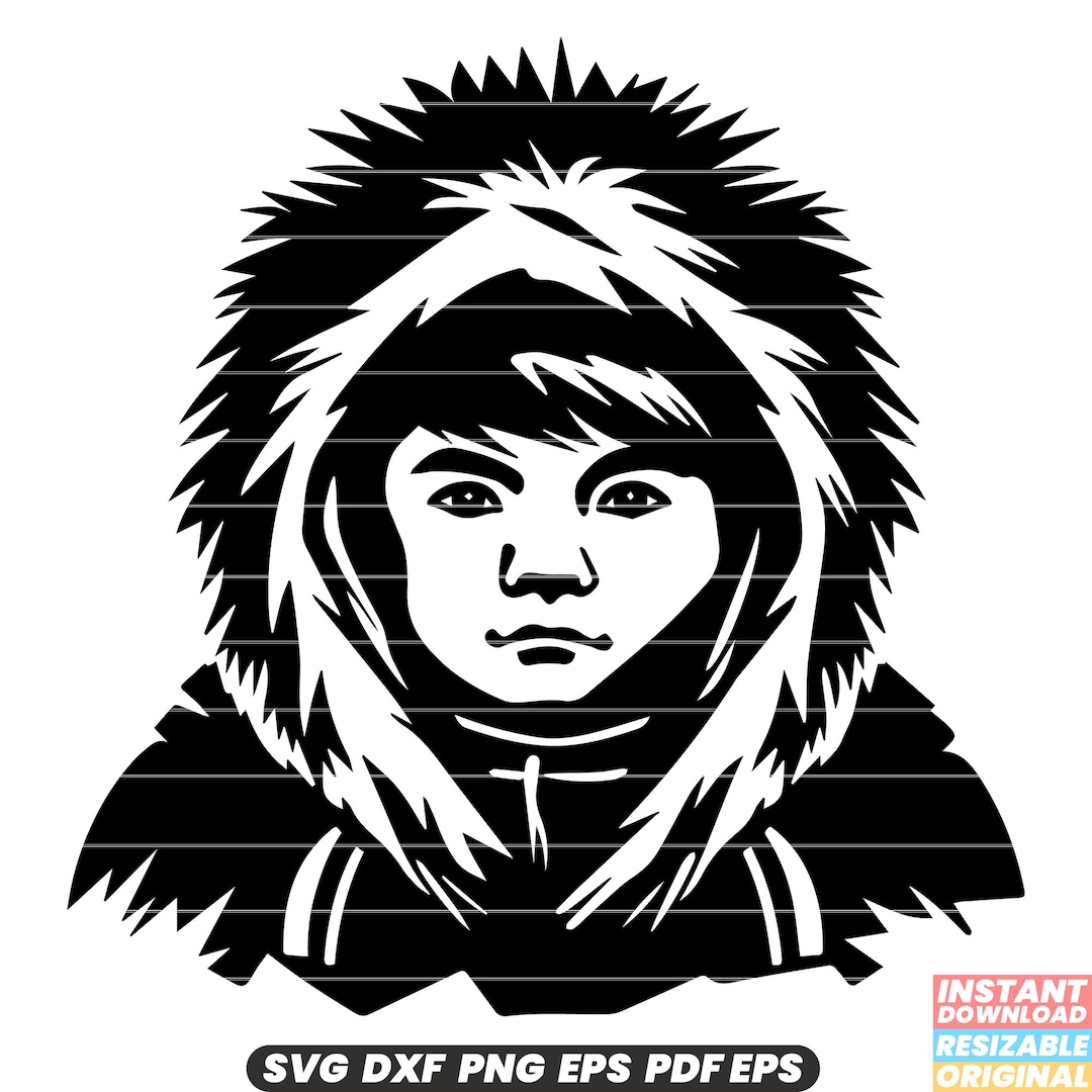 Eskimo Kid Child Indigenous Arctic North Culture Parka Inuit SVG DXF ...