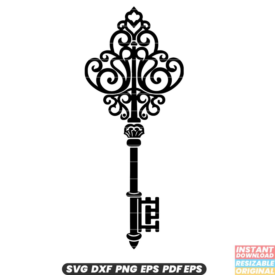 Skeleton Key SVG - Vintage Locksmith Tool, Antique Key Illustration ...